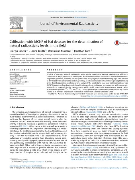 Pdf Calibration With Mcnp Of Nai Detector For The Determination Of