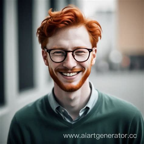 Joyful Redhead Man With Glasses Smiling Happily Ai Art Generator
