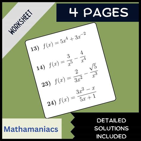 Differentiation Basic Derivative Rules Worksheet With Solutions