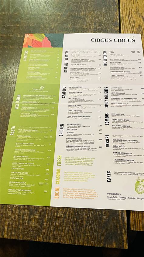 Menu At Circus Circus Gateway Restaurant Durban North Shop G020