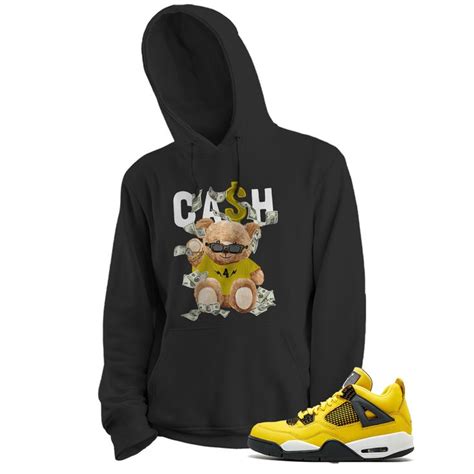 Cash Teddy Bear In Sunglasses Black Hoodie Air Jordan 4 Tour Yellow