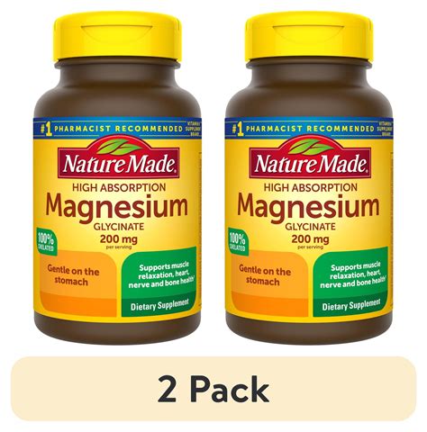 2 Pack Nature Made Magnesium Glycinate 200 Mg Per Serving Capsules