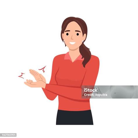 행사에서 감사하거나 감사를 표하는 손뼉을 치는 젊은 여성 흰색 배경에 격리된 평면 벡터 그림 감탄에 대한 스톡 벡터 아트 및