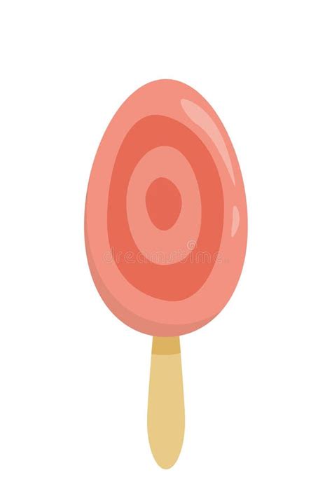Ice Cream Strawberry Stick Flat Cartoon Vector Stock Vector