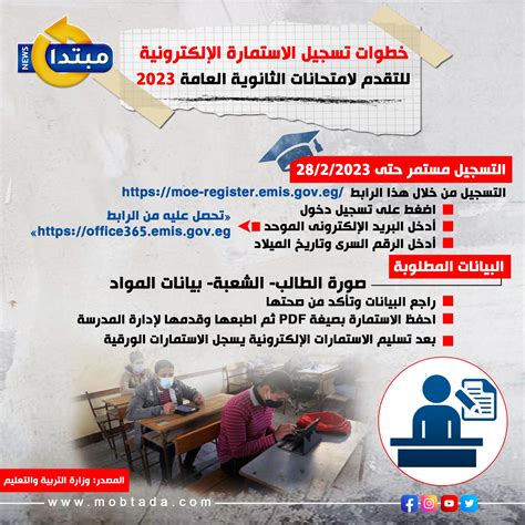 خطوات تسجيل الاستمارة الإلكترونية للتقدم لامتحان الثانوية العامة