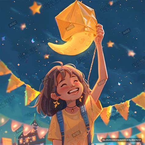 Ai创作图美好的夜晚插画 灯女孩 原创节日插画 梦幻儿插插画 氛围感插画 儿童晚安插画 灯光下的插画 星空女孩插画 中秋儿童插画 提灯少女 治愈系儿插 最新中秋节插画 治愈系插画插图 月光插画