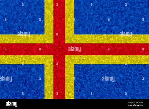 Flag Of Aland On Styrofoam Texture National Flag Painted On The Surface Of Plastic Foam Stock