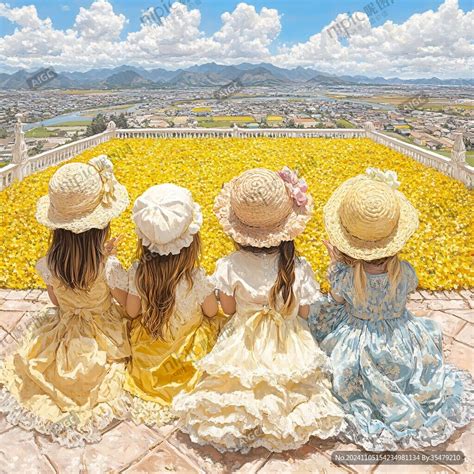 Ai创作图金莲花广场插画 穿短裙戴草帽的小公主 戴草帽女孩挥手背影 葵花节合影道具 葵花节拍照合影道具 背影女孩花儿姑娘 女孩采葵花 花海里的女孩 手绘戴草帽的小女孩 葵花节网红打卡拍照 花海