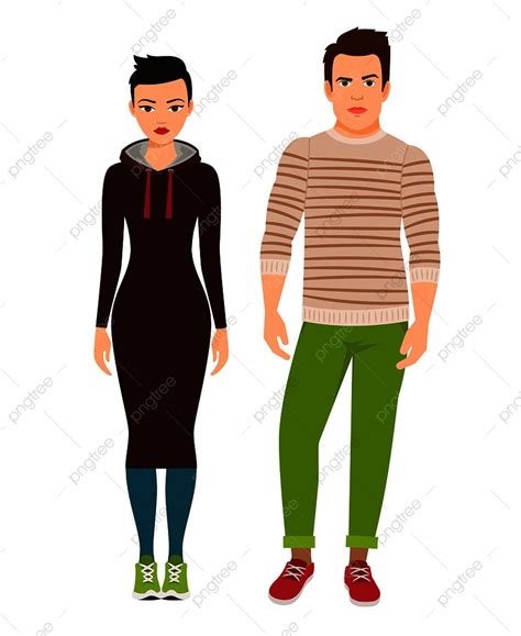 รูปคู่แฟชั่นในเสื้อผ้าสไตล์ฮิปสเตอร์และรองเท้าผ้าใบบนพื้นหลังสีขาว Png