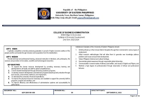Economic Development Document No Uep Odfi Fm 009 Revision No 00 Effectivity Date
