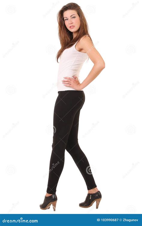 Girl In A White T Shirt And Leggings Stock Image Image Of Leggings
