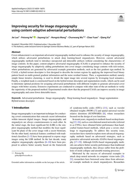 Improving Security For Image Steganography Using Content Adaptive