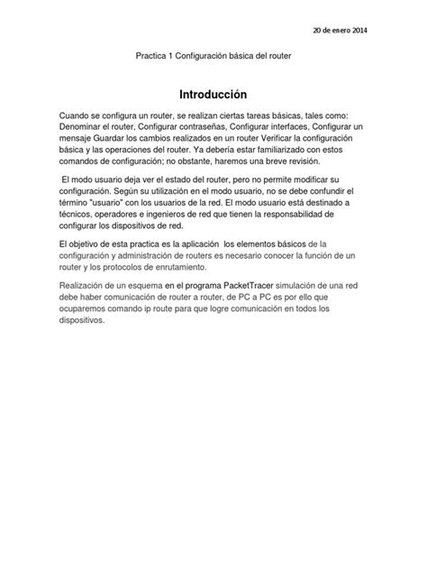 Practica 1 Configuración Básica Del Router Pdf Enrutador
