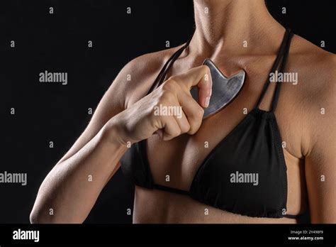 Woman Uses Metal Tool For Massage And Soft Tissue Mobilization Intelligent Stainless Steel