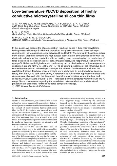 Pdf Low Temperature Pecvd Deposition Of Highly Conductive Microcrystalline Silicon Thin Films
