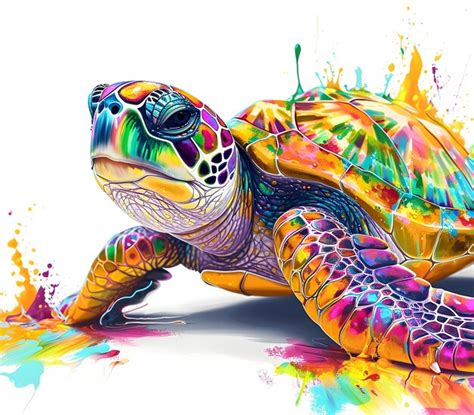 A Turtle With Colorful Colors On Its Face And The Top Of Its Head