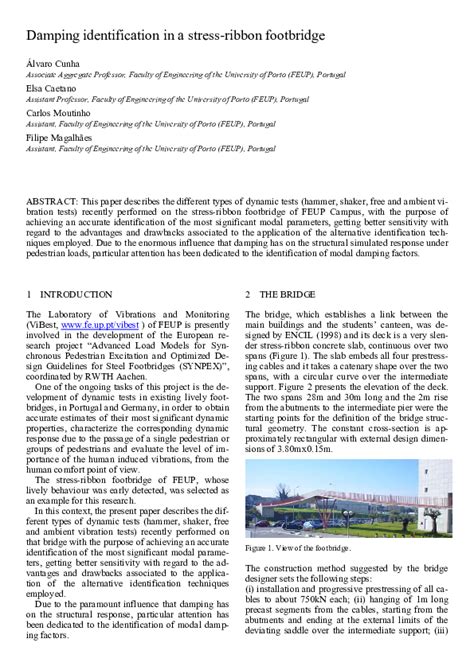Pdf Damping Identification In A Stress Ribbon Footbridge