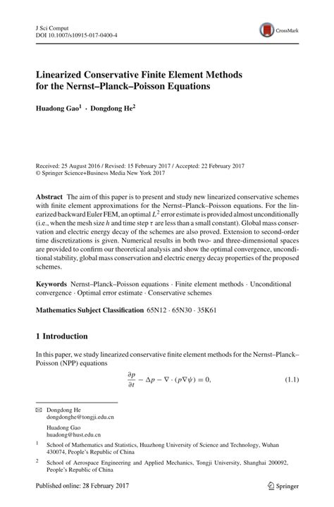 Download Pdf Linearized Conservative Finite Element Methods For The Nernst Planck Poisson