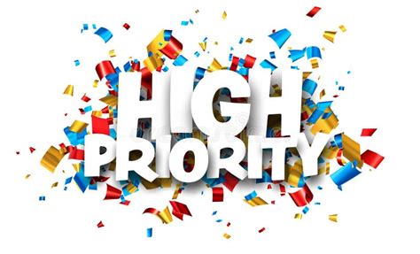 High Priority Sign Over Colorful Cut Out Foil Ribbon Confetti Background Stock Vector