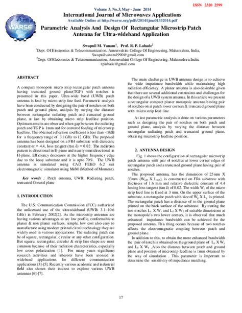 Parametric Analysis And Design Of Rectangular Microstrip Patch Antenna