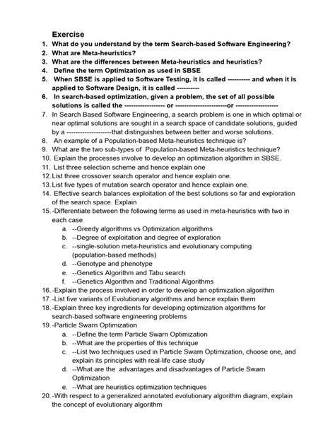 Search Based Engineering Exercises Pdf Genetic Algorithm