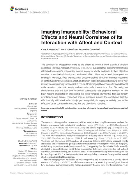 PDF Imaging Imageability Behavioral Effects And Neural Correlates Of Its Interaction With
