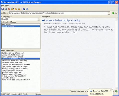 Recover Data Rss Reader Main Window Recover Data Utility To Read