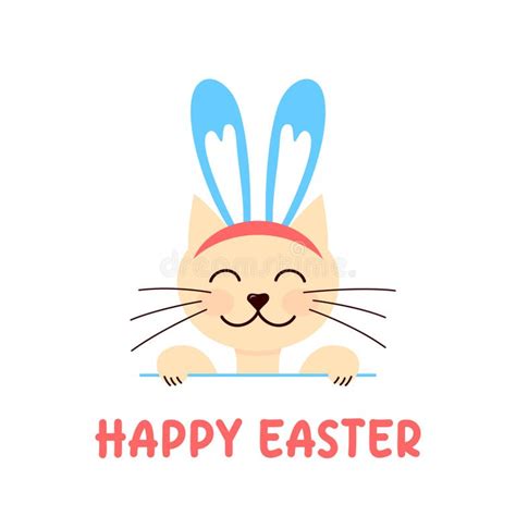 Easter Cat Happy Easter Greeting Card Cute Ginger Cat With Bunny Ears Headband On Vector