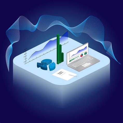 Isometric Infographic With Charts And Graphs On Laptop And Table Futuristic 3d Projection Of
