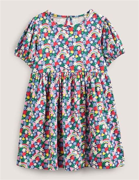 Puff Sleeve Jersey Dress Multi Rainbow Boden Uk