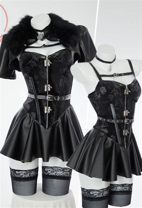 Gothic Sexy Lingerie Set Black Dress And Short Jacket With Gloves And
