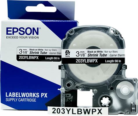 Epson Labelworks 203ylbwpx Tape Cartridge Black On White Shrink Tube