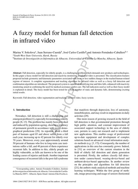 pdf a fuzzy model for human fall detection in infrared video