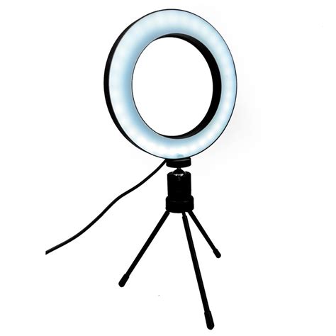 Ring Light 6 16cm Iluminador De Led Com Tripe Luz Branca Quente Fria