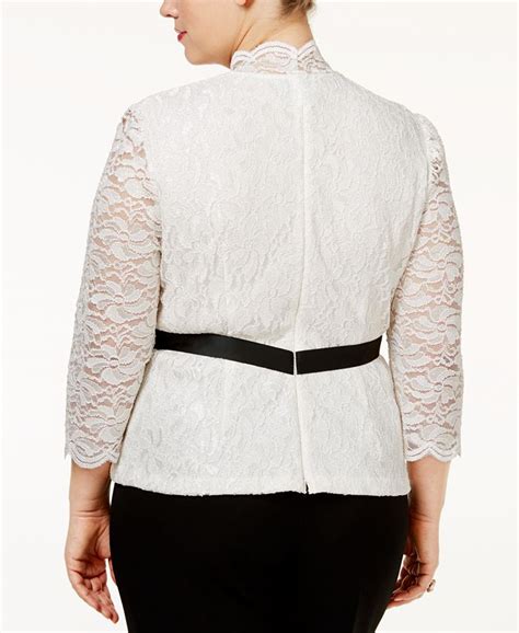 Alex Evenings Plus Size Belted Glitter Lace Blouse Macys