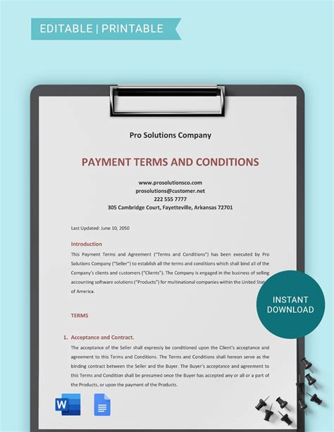 Payment Terms And Conditions Template In Word Download