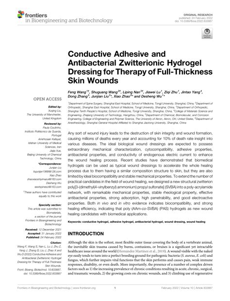 Pdf Conductive Adhesive And Antibacterial Zwitterionic Hydrogel Dressing For Therapy Of Full