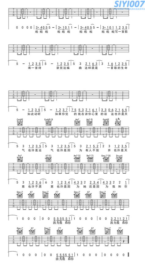 方大同《因为你》吉他谱吉他谱简谱尤克里里吉他谱下载吉他教学视频思伊吉他网