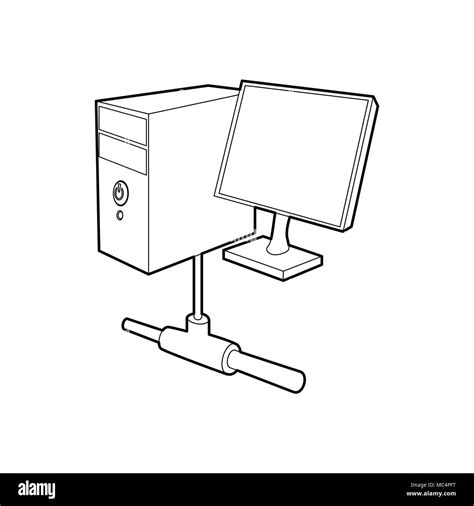 Computer Monitor And Cpu Unit Icon Outline Style Stock Vector Image