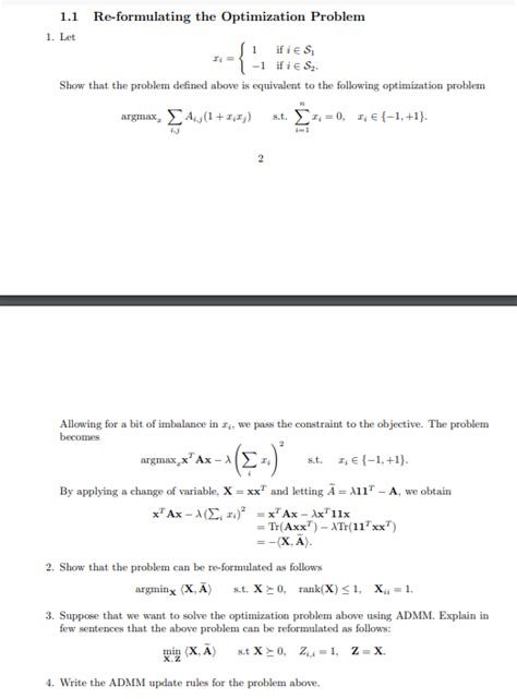 11 Re Formulating The Optimization Problem 1 Let