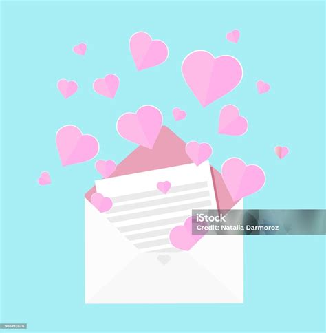 사랑 핑크 하트 봉투에서 부동 발렌타인의 날에 대 한 인사말 카드 웨딩 플랫 스타일에서의 편지의 다채로운 벡터 일러스트 14에