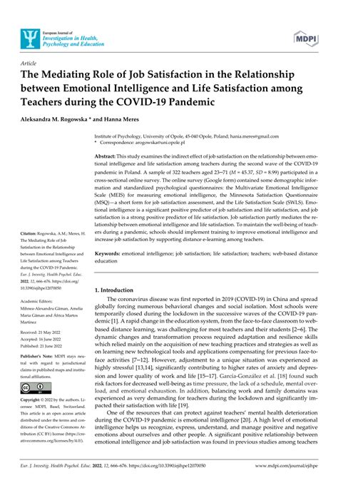 Pdf The Mediating Role Of Job Satisfaction In The Relationship
