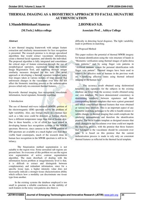 Pdf Thermal Imaging As A Biometrics Approach To Facial Signature Authentication
