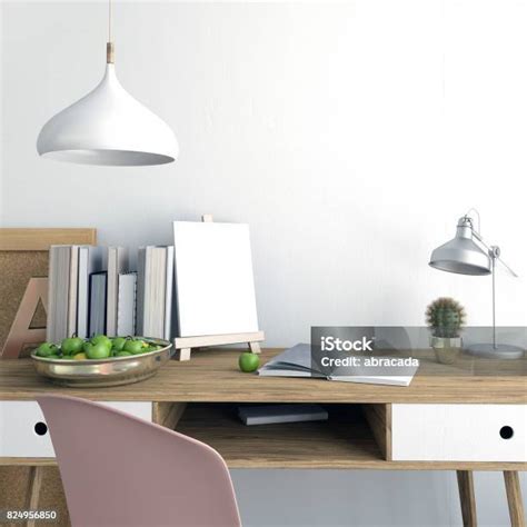 현대 조명 인테리어 포스터 모니터 램프 책상 조명 벽의 배경 작업의 구성 된 연구를 위한 장소 3d 그림입니다 0명에 대한 스톡 사진 및 기타 이미지 Istock