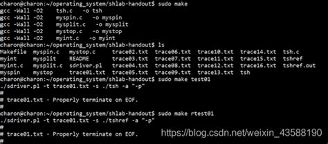 操作系统实验 writing your own unix shell 学会编译tsh c 调用tsh文件tracexx txt的功能验证