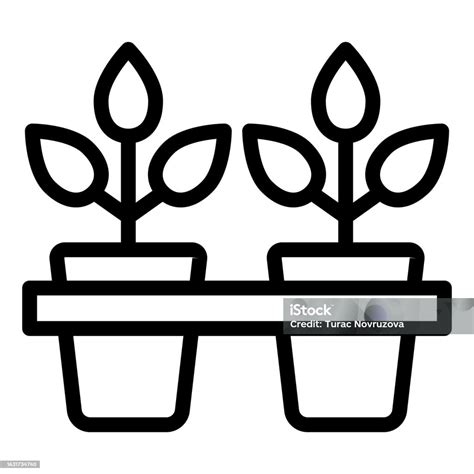 화분에 심은 식물 라인 아이콘입니다 흰색으로 분리된 식물 벡터 그림이 있는 화분 성장 개요 스타일 및 앱을 위해 설계되었습니다