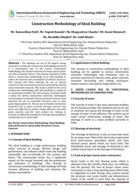 Irjet Construction Methodology Of Ideal Building Pdf Civil Engineering Industry Industries