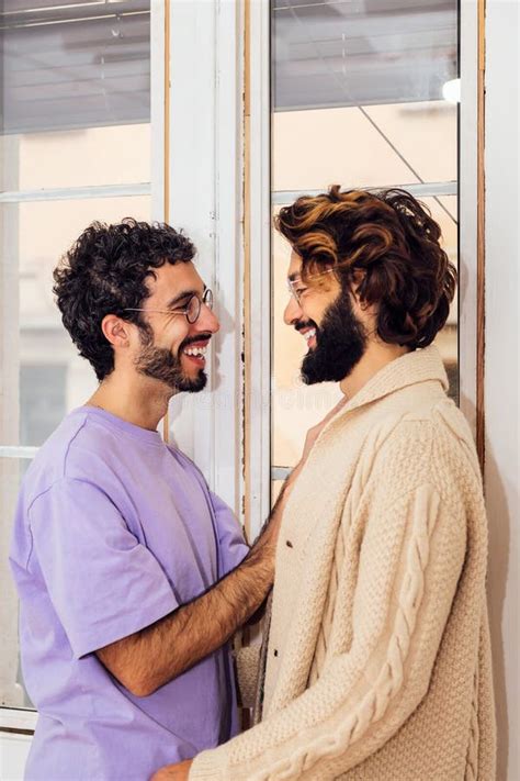 Couple Of Gay Men Smiling And Giving Affection Stock Image Image Of
