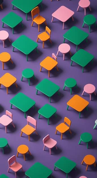 A Colorful Table With Different Colored Tables And One With One That