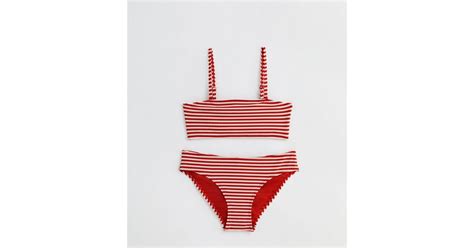 Girls Red Stripe Bandeau Bikini Set New Look